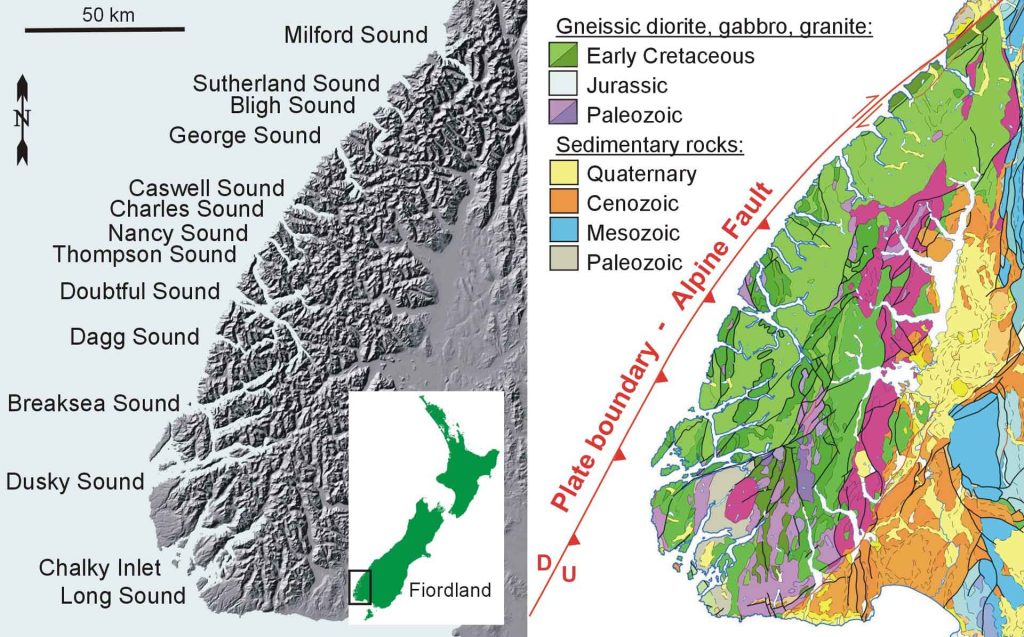 Fjords and towering sea cliffs of Fiordland - IUGS